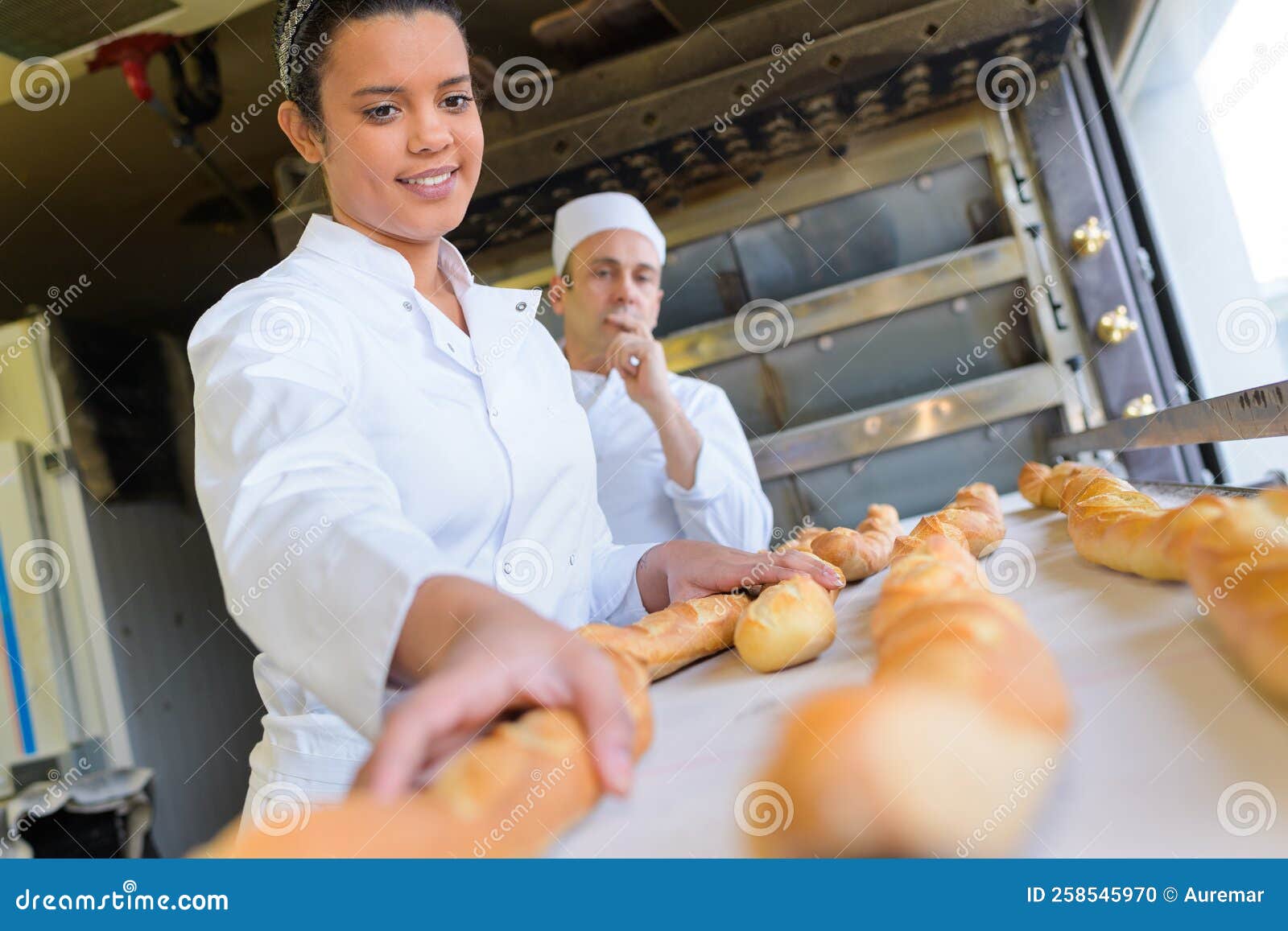 Beautiful Female Bakery with Various Types Breads Stock Photo - Image ...