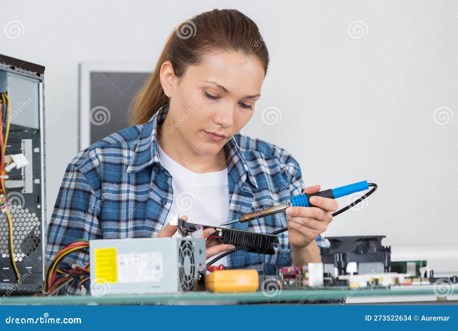 Beautiful Female Computer Expert Welding Parts Stock Photo - Image of ...