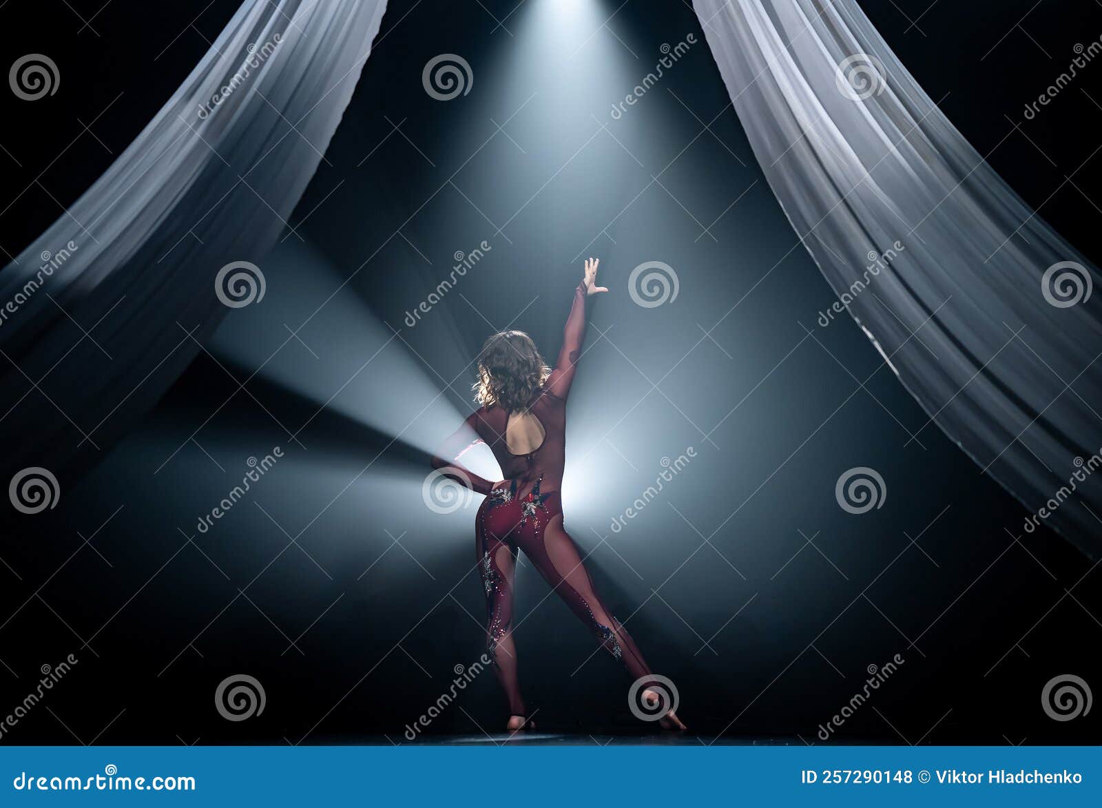 Beautiful Female Dancer with White Silks on the Stage. Show, Art and ...