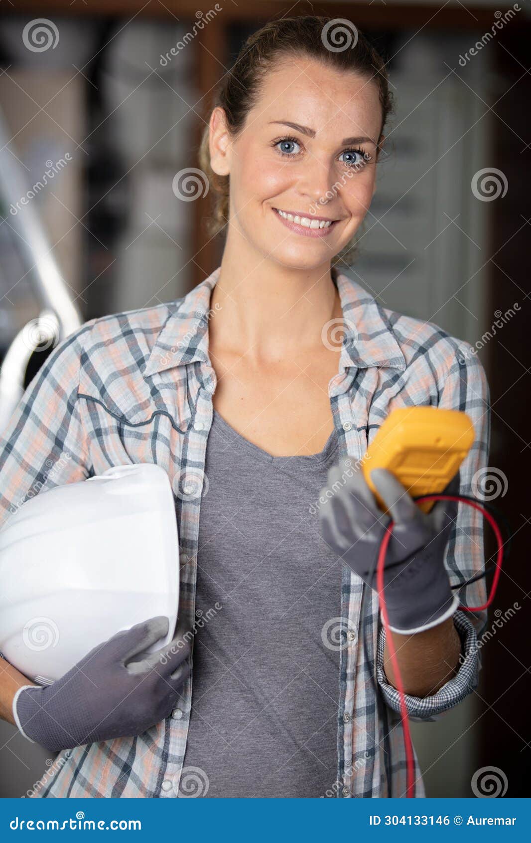 Beautiful Female Electrician at Work Stock Photo - Image of attractive ...