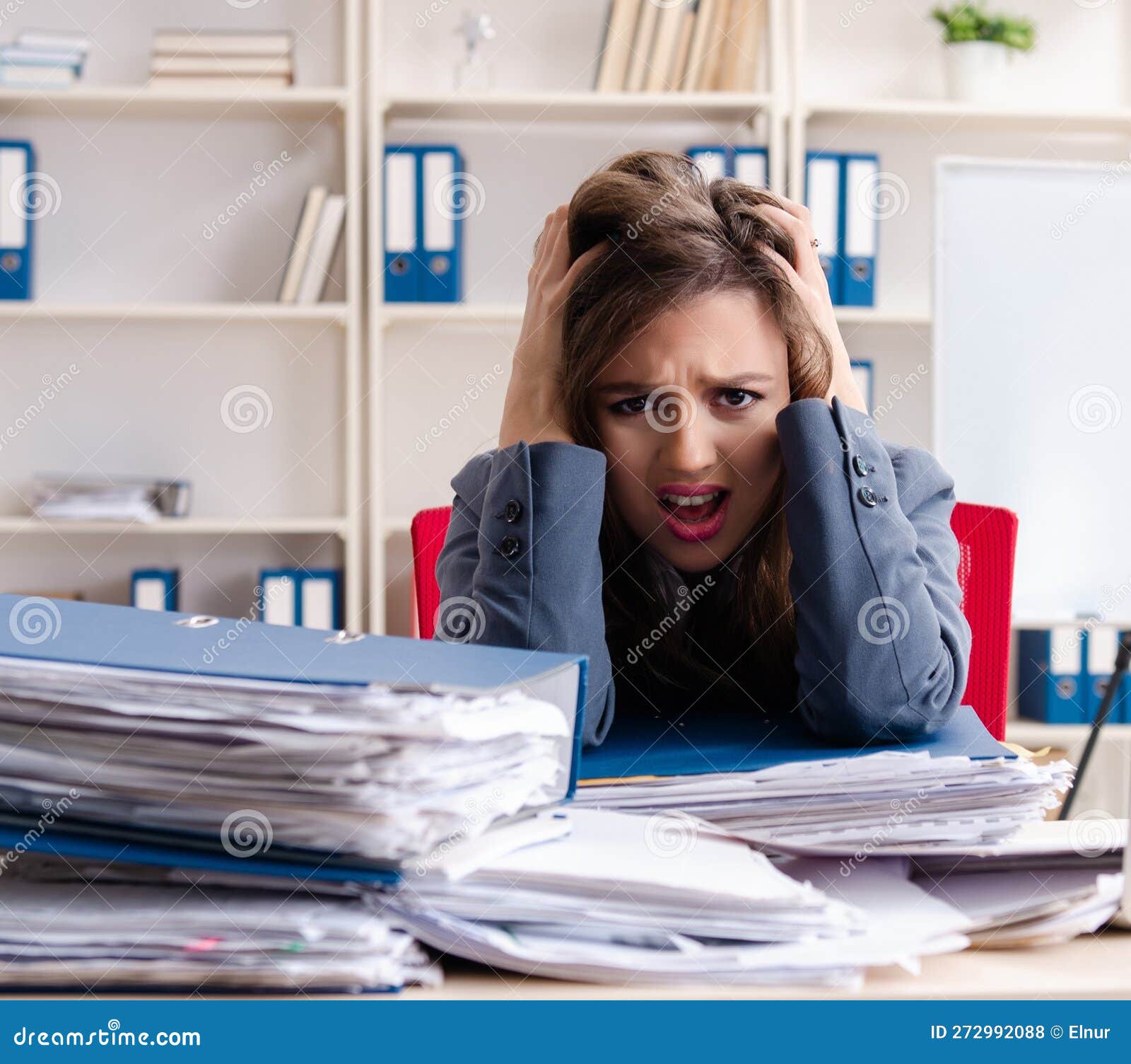 Beautiful Female Employee Unhappy with Excessive Work Stock Photo ...