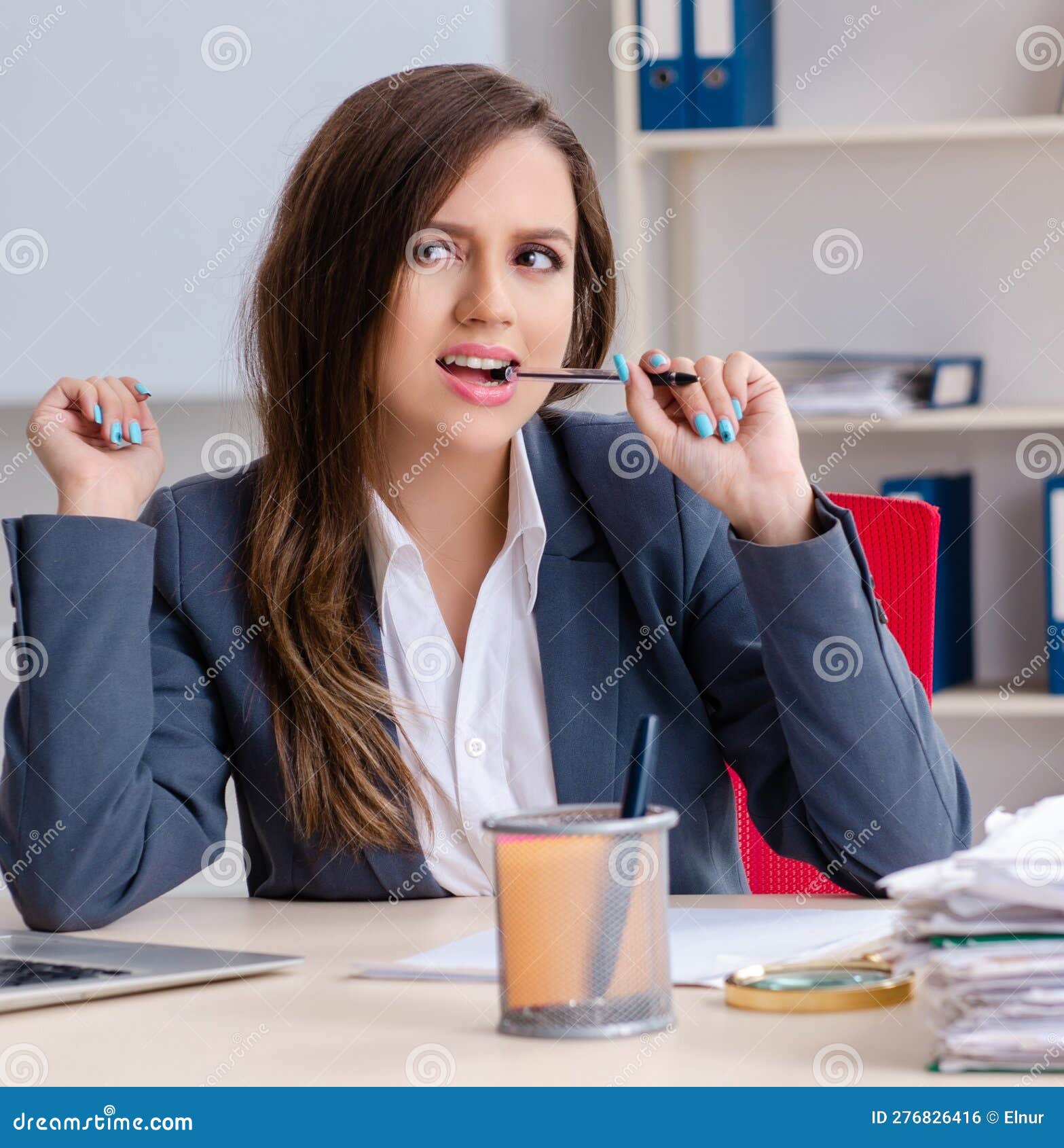 Beautiful Female Employee Unhappy with Excessive Work Stock Photo ...