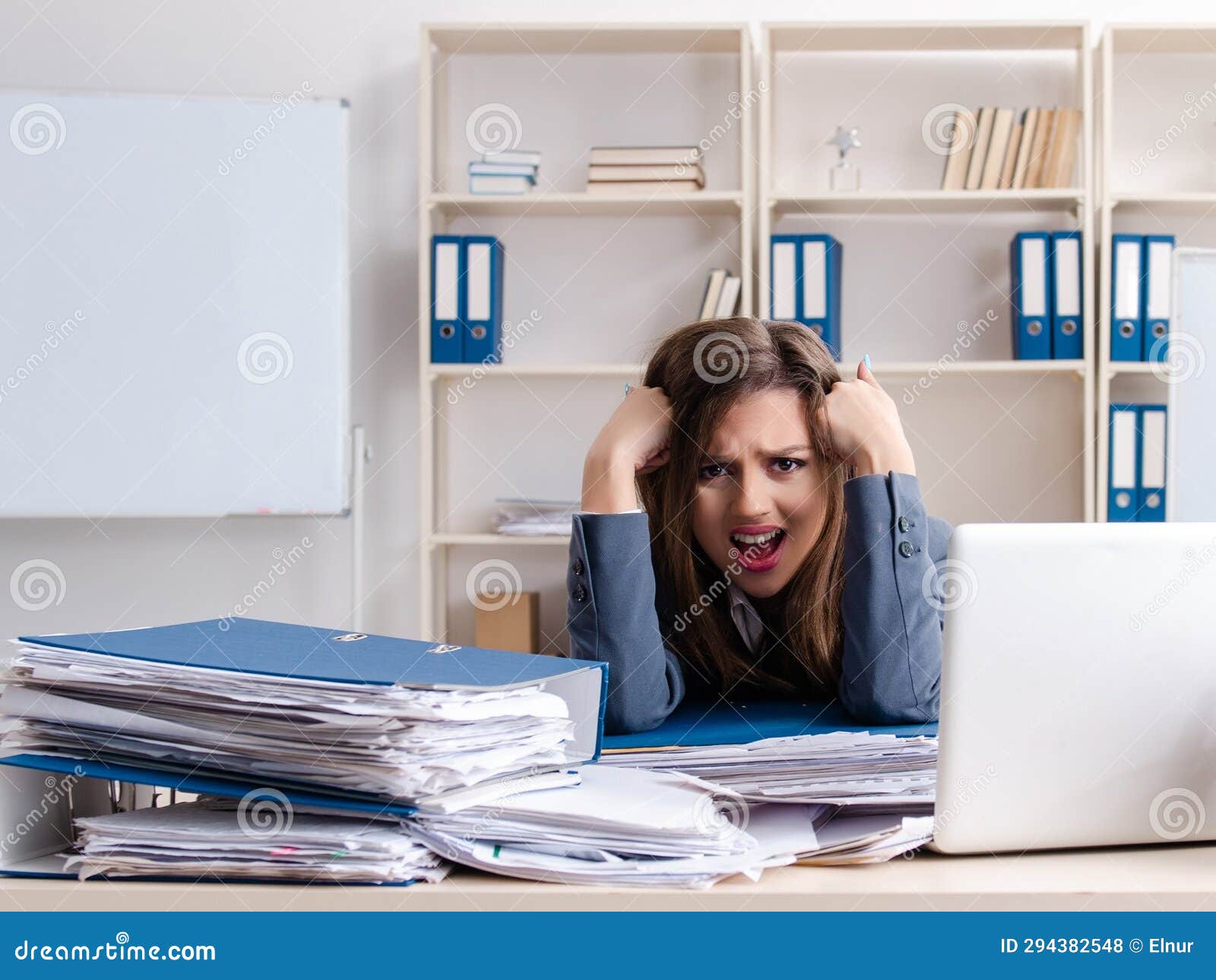 Beautiful Female Employee Unhappy with Excessive Work Stock Photo ...