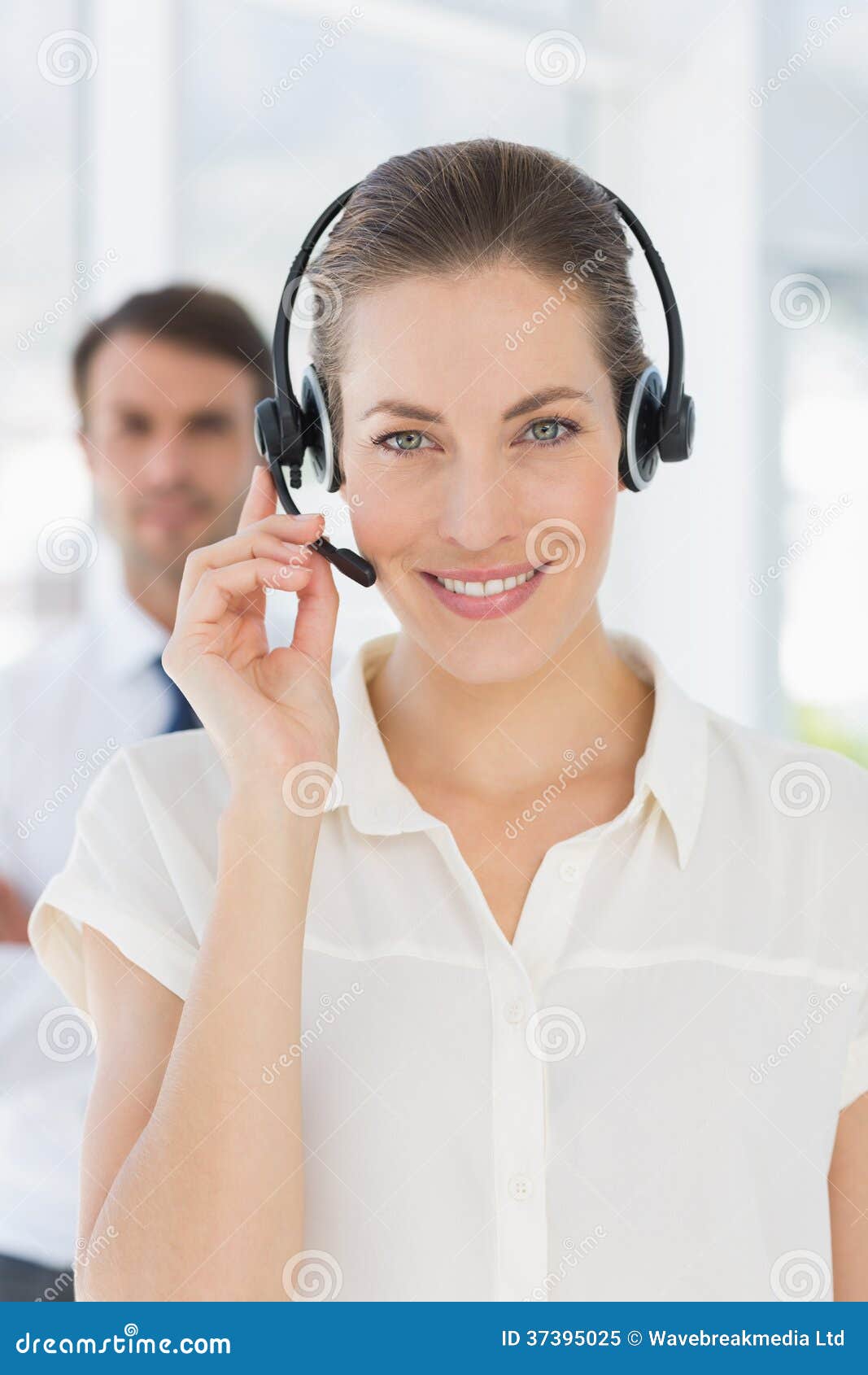Beautiful Female Executive with Headset Stock Image - Image of headset ...