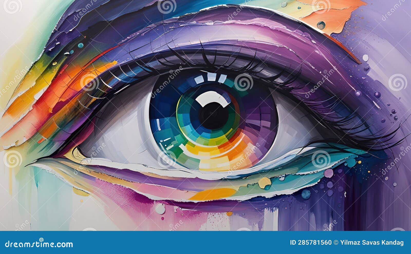 Beautiful Female Eye with Multicolor Paint Splashes on White Background ...
