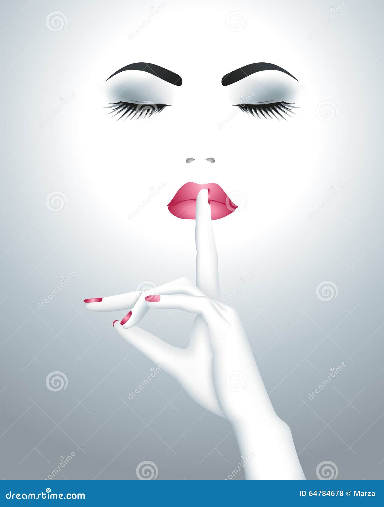 Beautiful Female Face with Finger on Her Lips Stock Vector ...