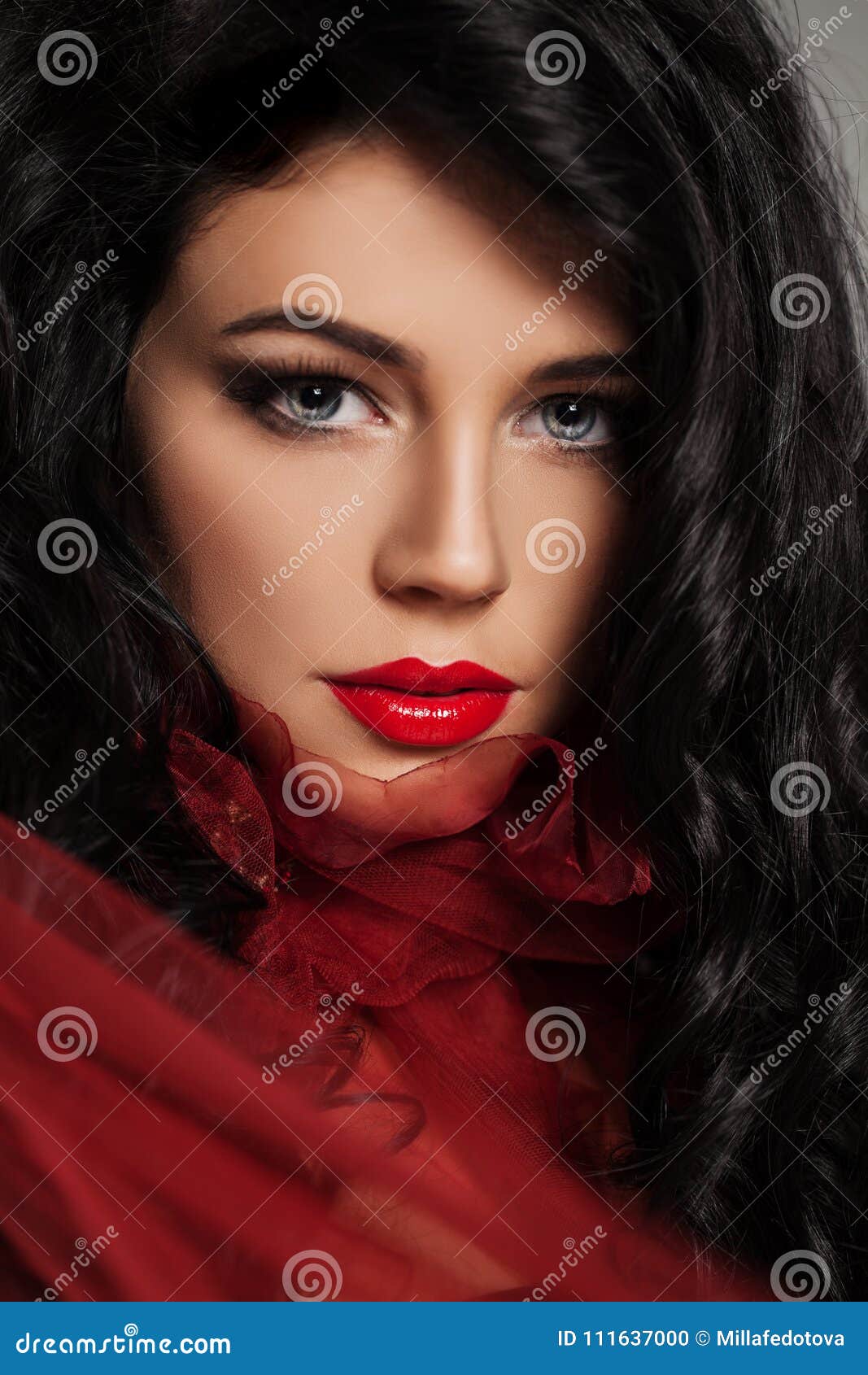 Beautiful Female Face with Red Lips Stock Photo - Image of european ...