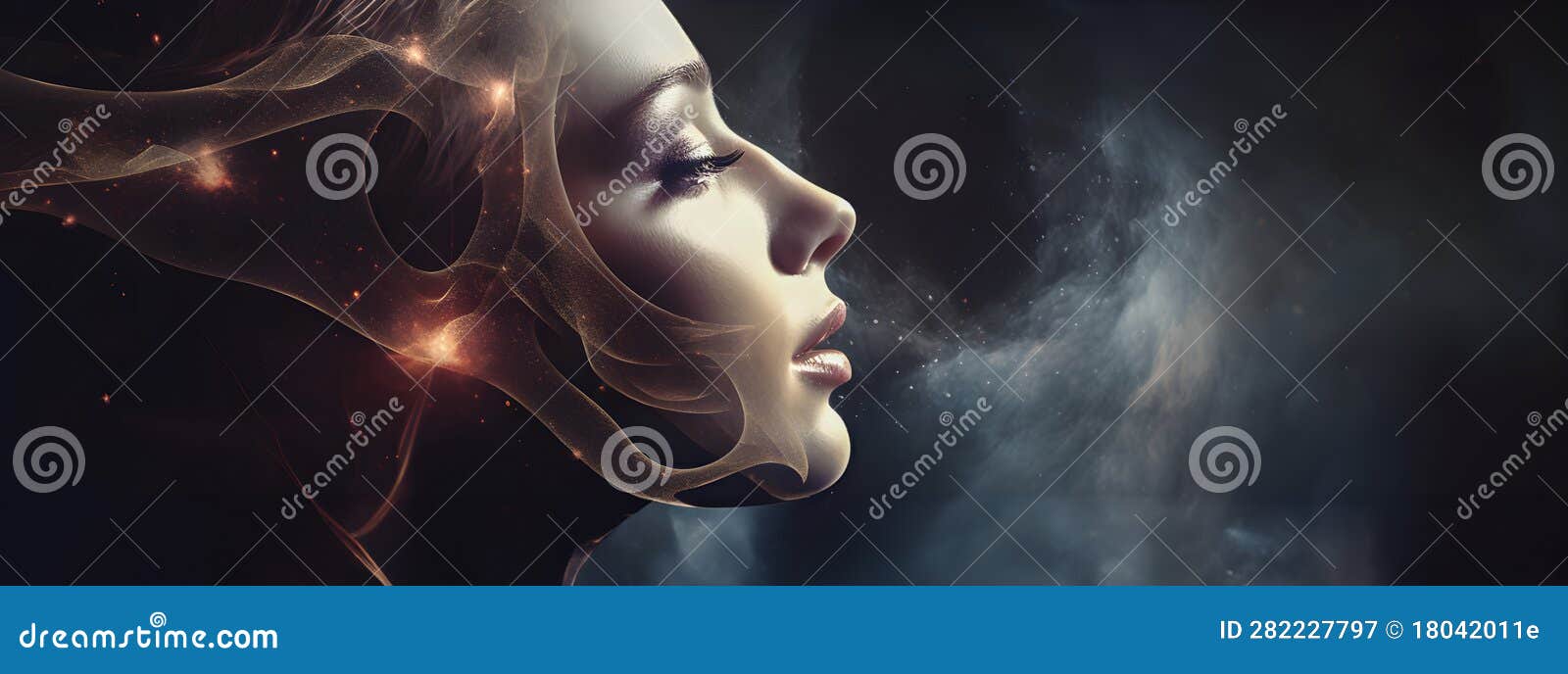 Beautiful Female Face on Space Dark Background, Stock Image - Image of ...