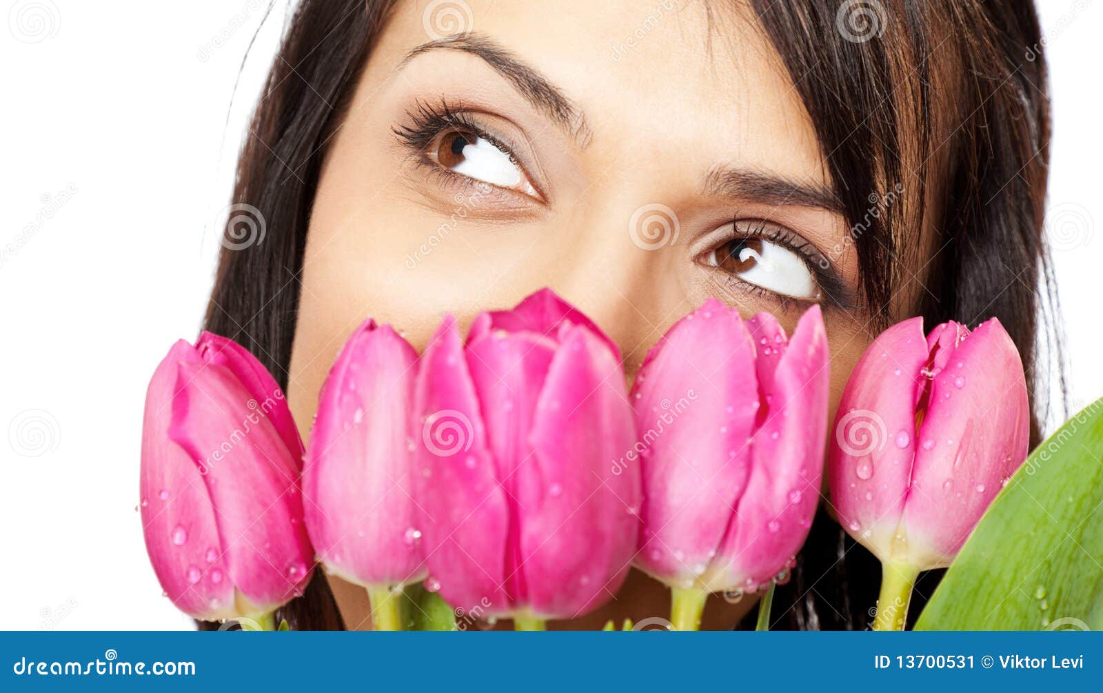 Beautiful Female Face Tulips Stock Image - Image of happy, tulips: 13700531