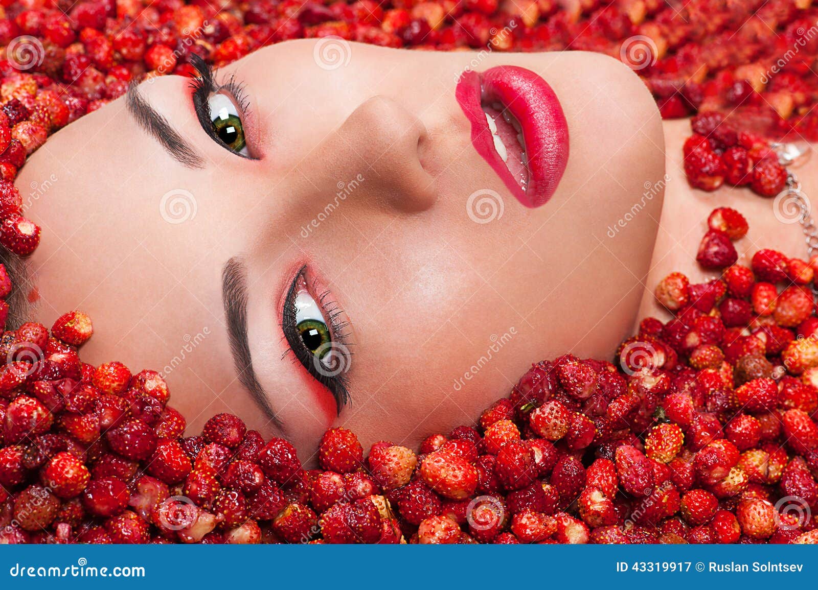 Beautiful Female Face in Wild Strawberry Stock Image - Image of fresh ...