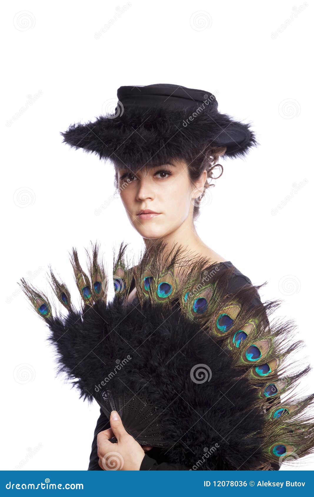 Beautiful female with fan stock photo. Image of adult - 12078036