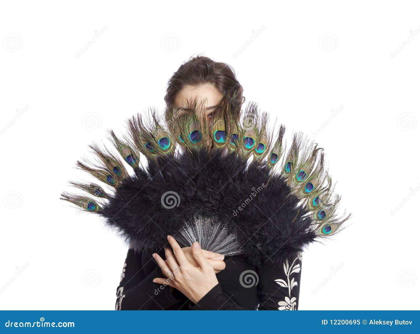 Beautiful female with fan stock image. Image of standing - 12200695