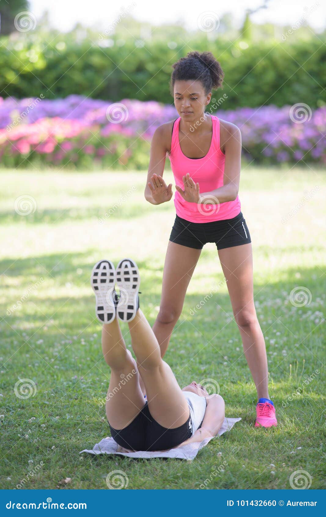 Beautiful Female Friends Working Out in Park Stock Photo - Image of ...