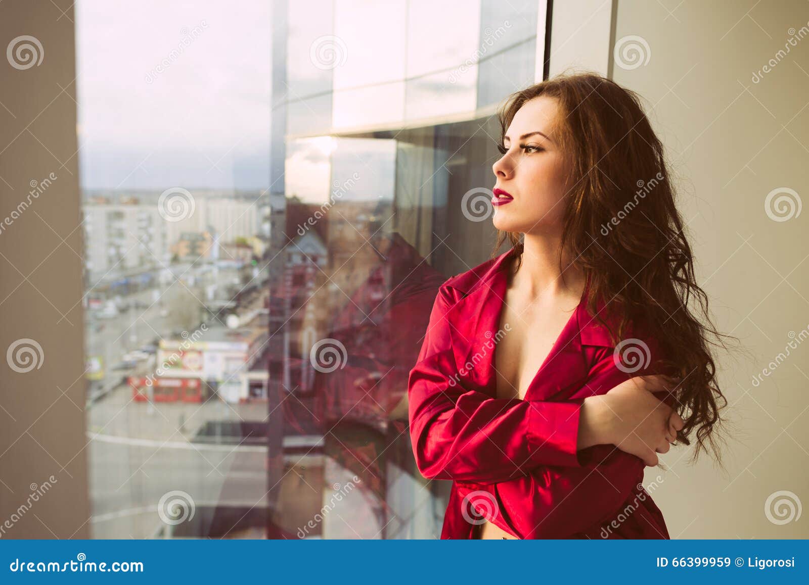 Beautiful Female Having Fun Relaxing Looking Out the Window, Portrait ... Beautiful Female Having Fun Relaxing Looking Out the Window, Portrait ...