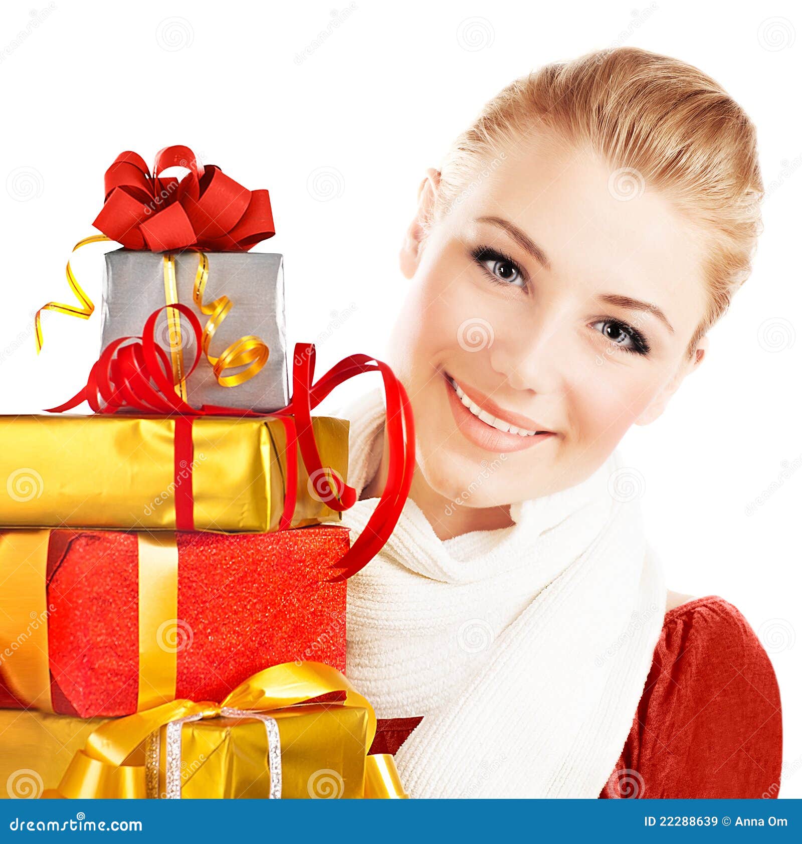 Beautiful Female Holding Gifts Stock Image - Image of christmastime ...