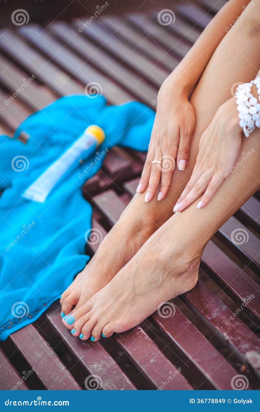 Beautiful Female Legs Touched by Hand Stock Image - Image of relaxation ...