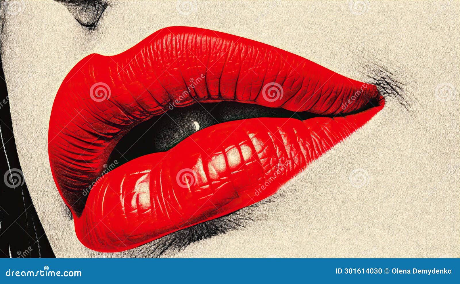 Beautiful Female Lips With Red Lipstick Illustration In Pop Art Style