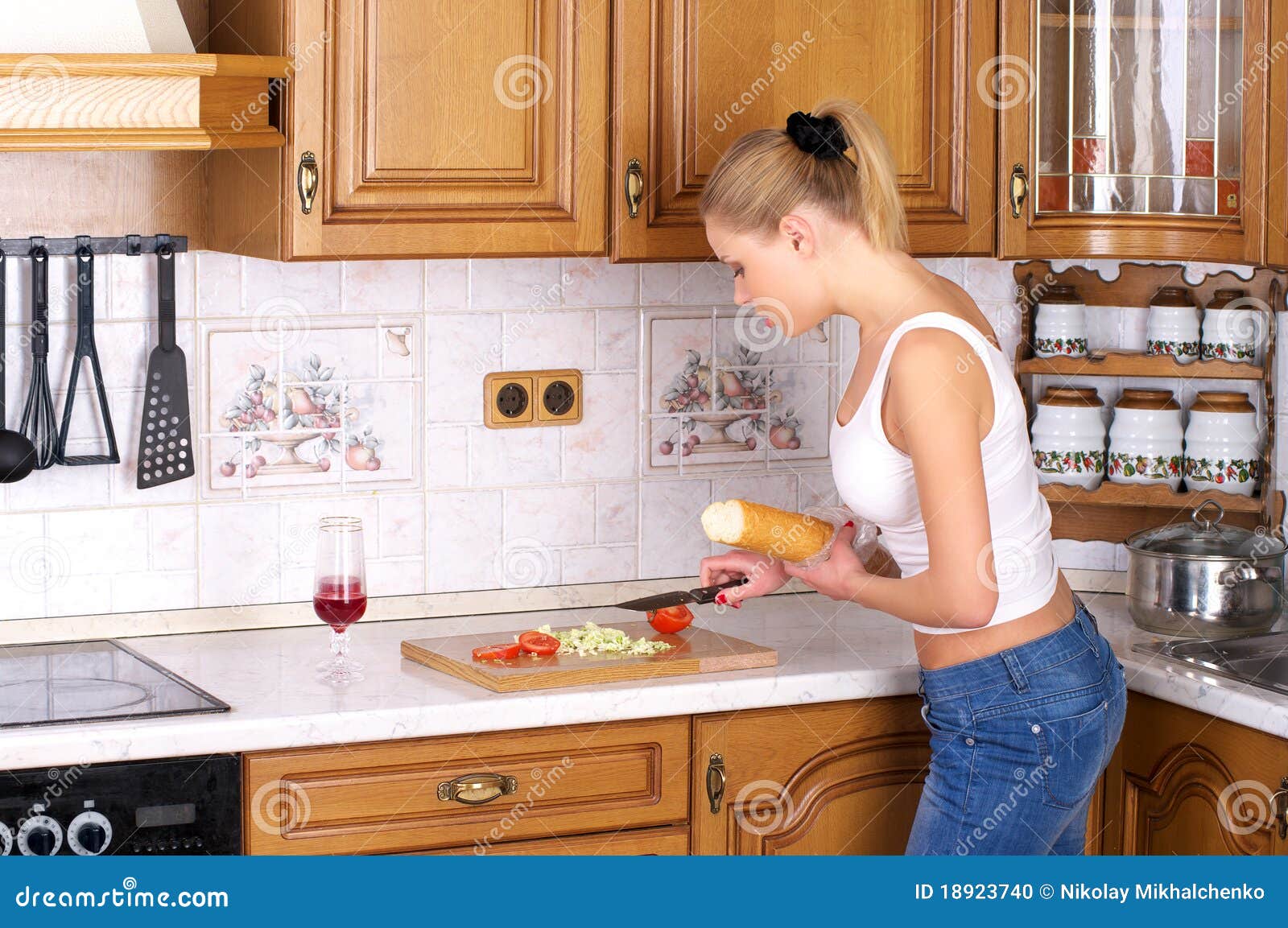 Beautiful Female Making Sandwich at Stock Photo - Image of pretty ...