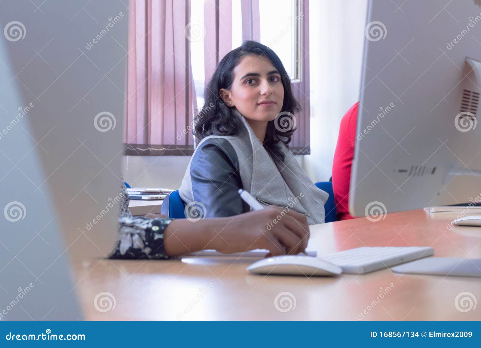 Beautiful Female Middle Eastern it Student Working at Her Computer Lab ...