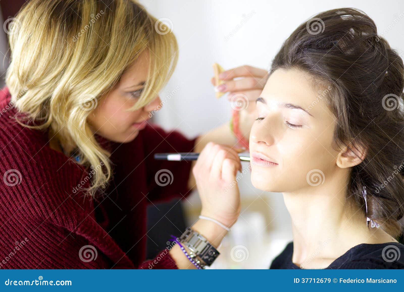 Beautiful Female Model Getting Makeup before Shooting Stock Image ...