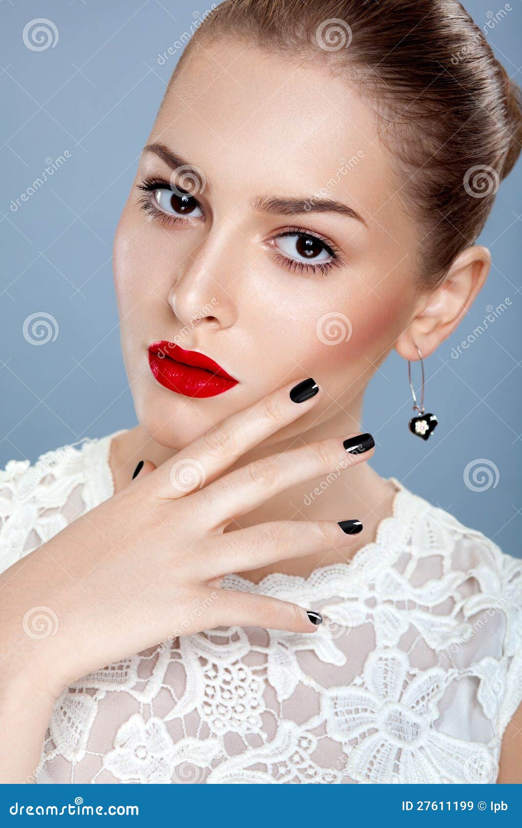 Beautiful Female Model with Gorgeous Red Lips Stock Image - Image of ...
