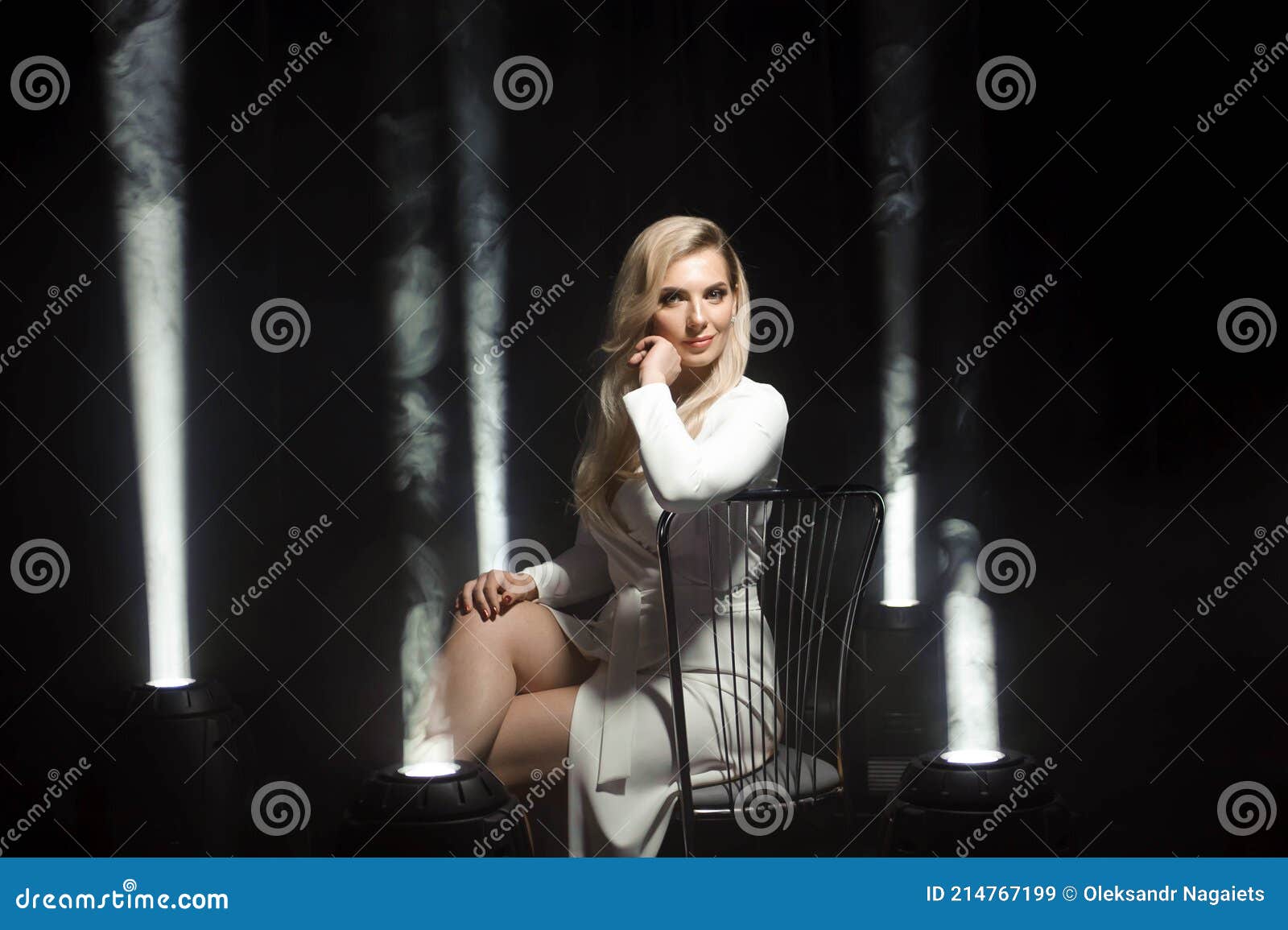 Beautiful Female Model Posing at Studio in the Lights. Stock Image ...