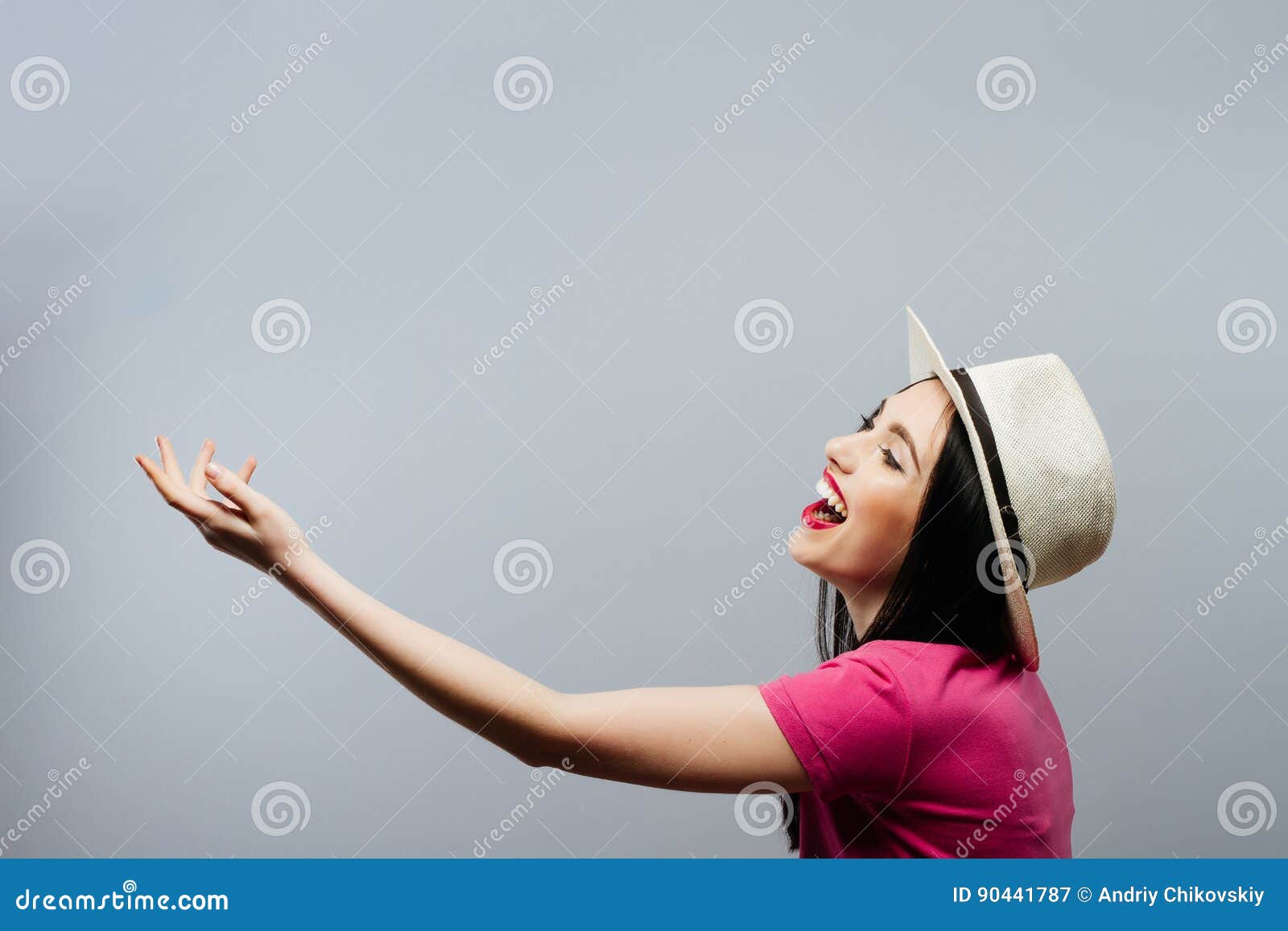 Beautiful Female Model Profile Posing with a Hat Stock Image - Image of ...