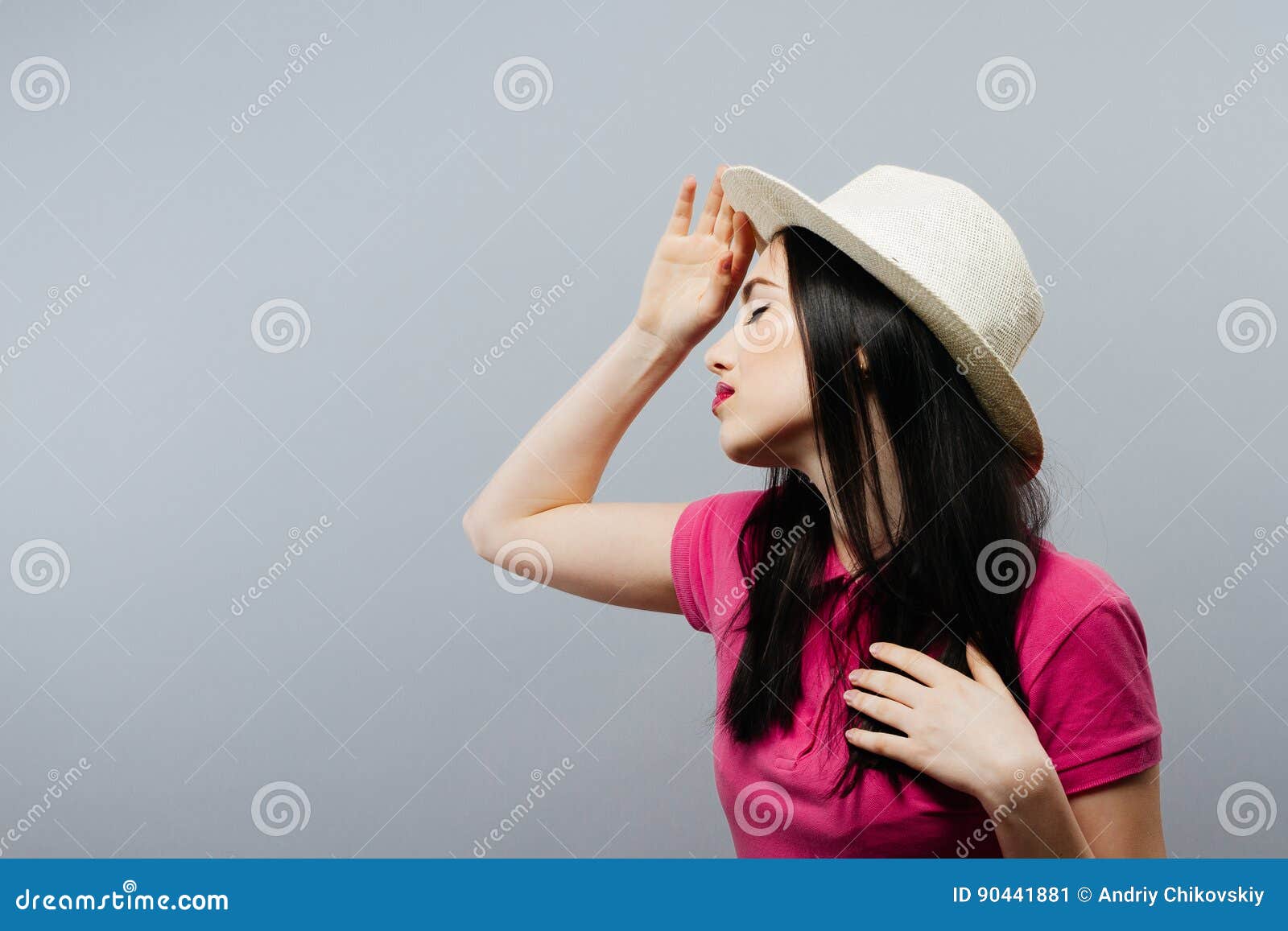 Beautiful Female Model Profile Posing with a Hat Stock Image - Image of ...