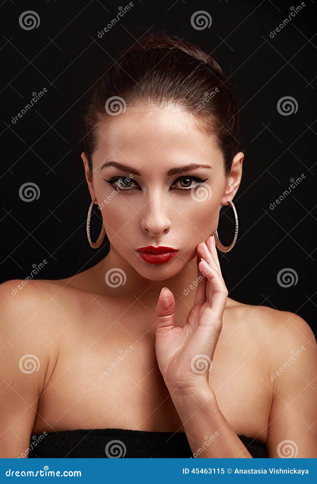 Beautiful Female Model with Red Lips Looking Serious Stock Image ...