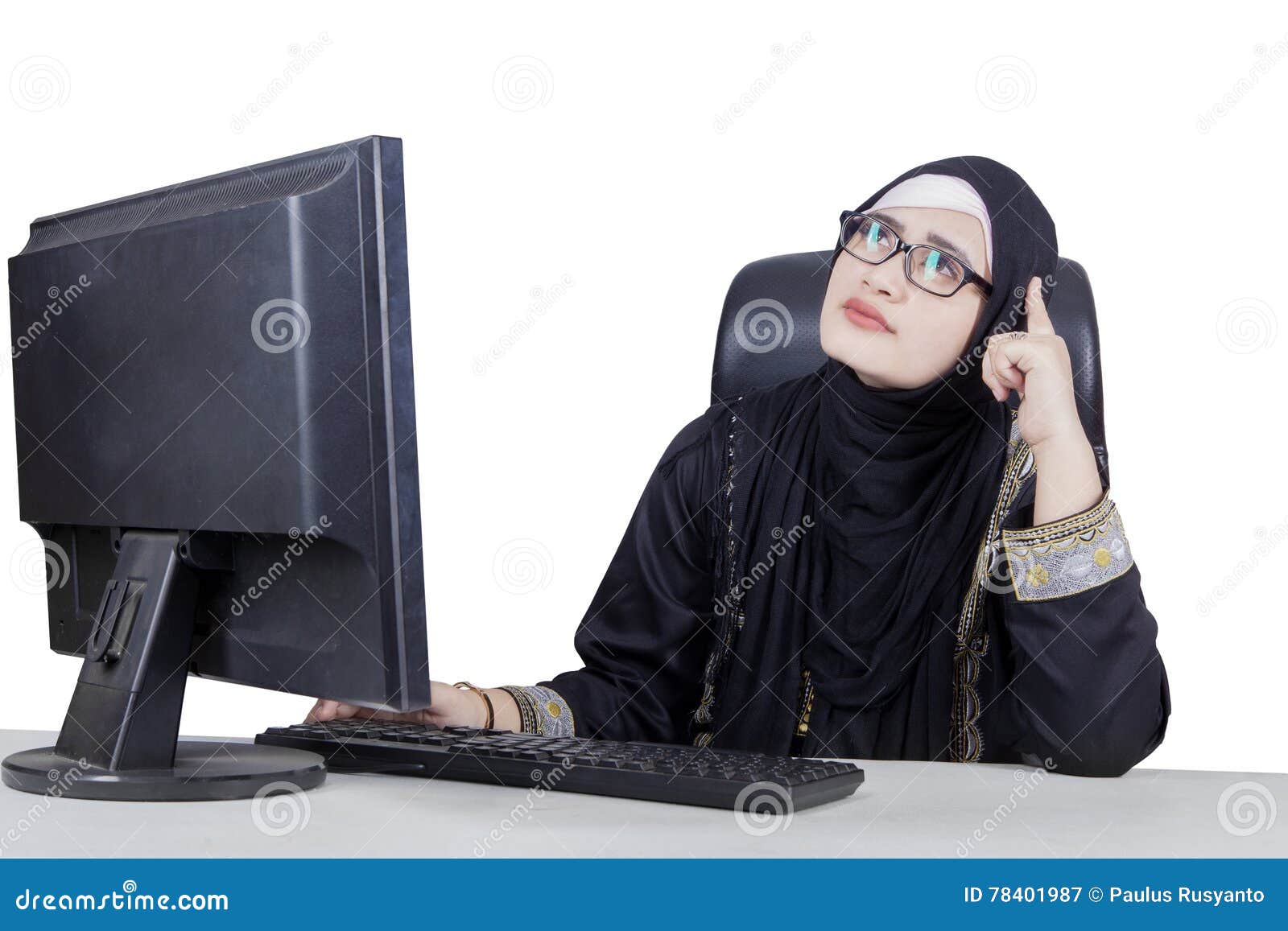 Beautiful Female Muslim is Thinking Stock Image - Image of happiness ...