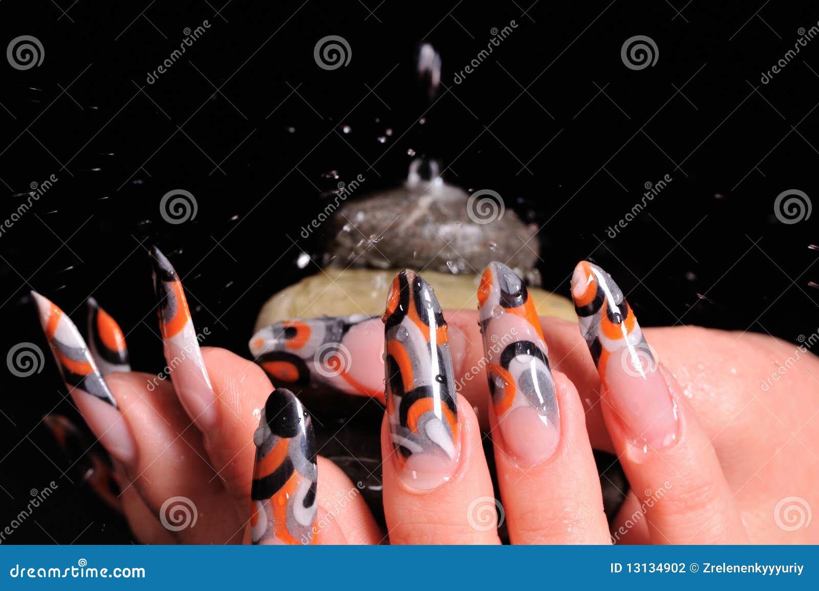 Beautiful Female Nails with Drops of Water Stock Photo - Image of drops ...