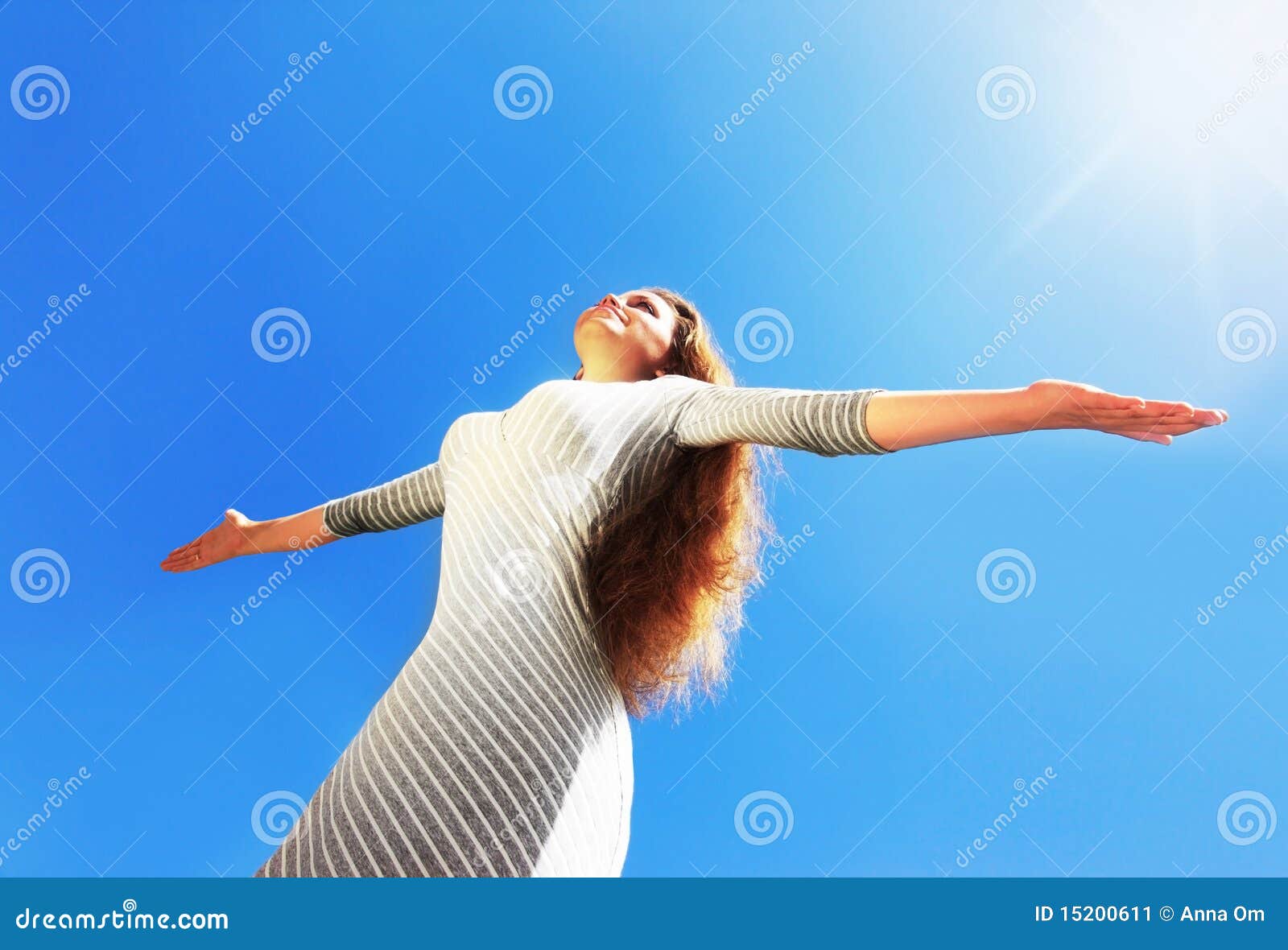 Beautiful Female Over Blue Clean Sky Stock Image - Image of active ...