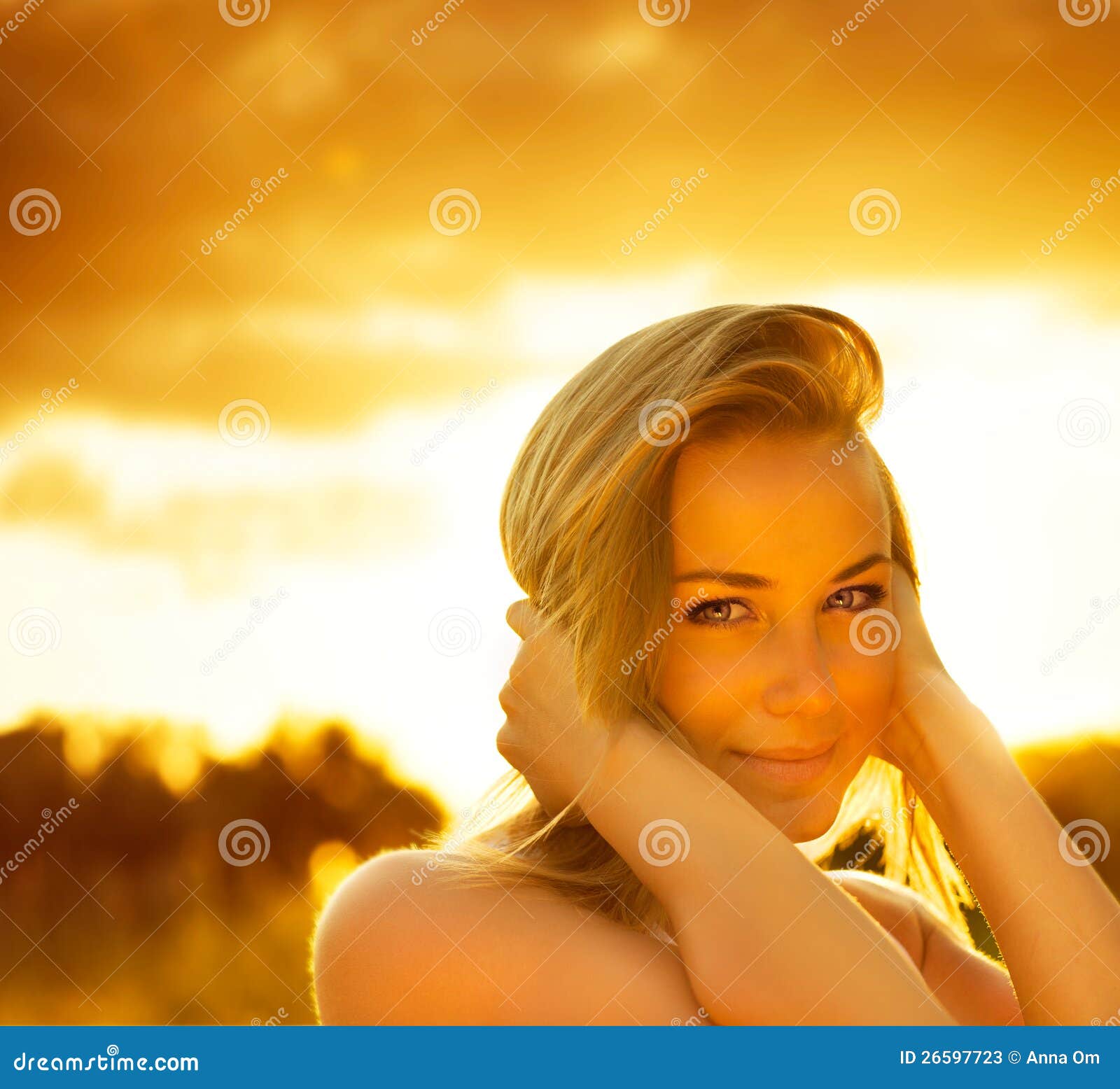 Beautiful Female Over Sunset Stock Image - Image of face, female: 26597723