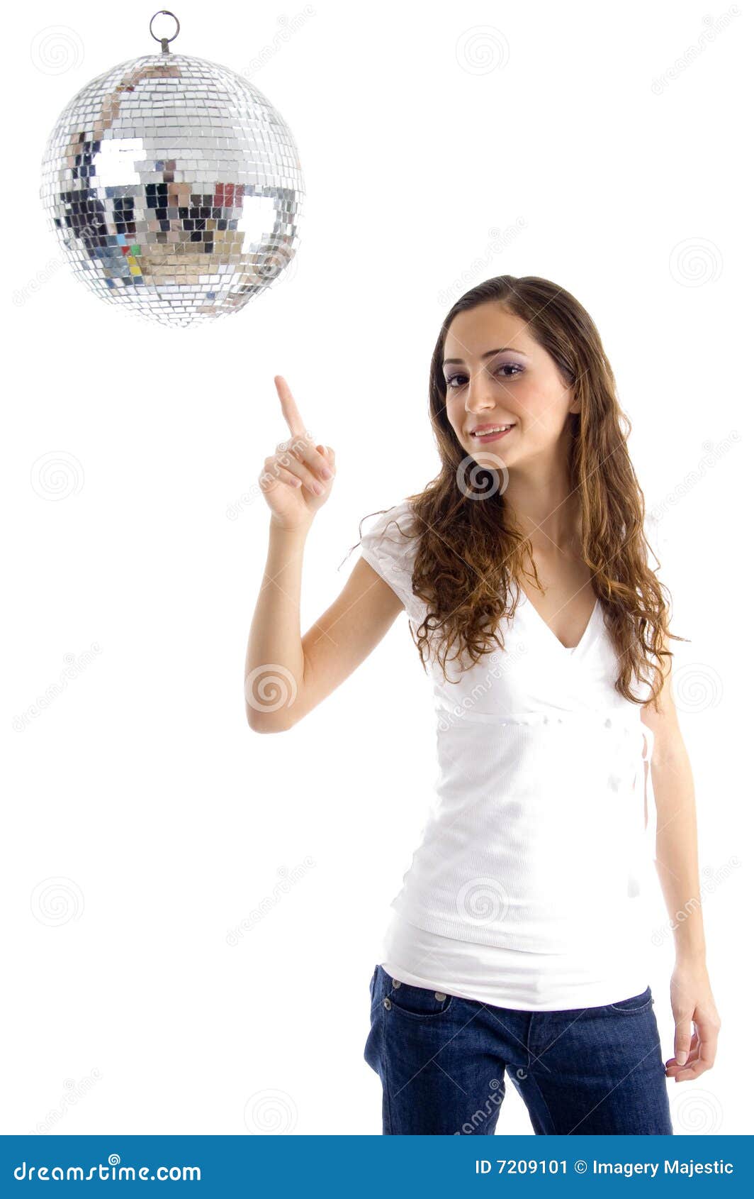 Beautiful Female Pointing At Mirror Ball Royalty-Free Stock Photography ...