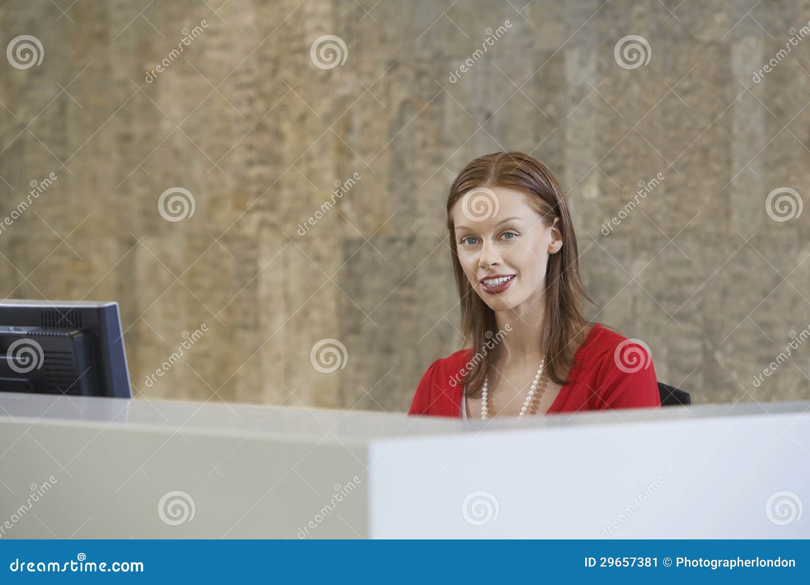 Beautiful Female Receptionist Stock Image - Image of smile, computer ...