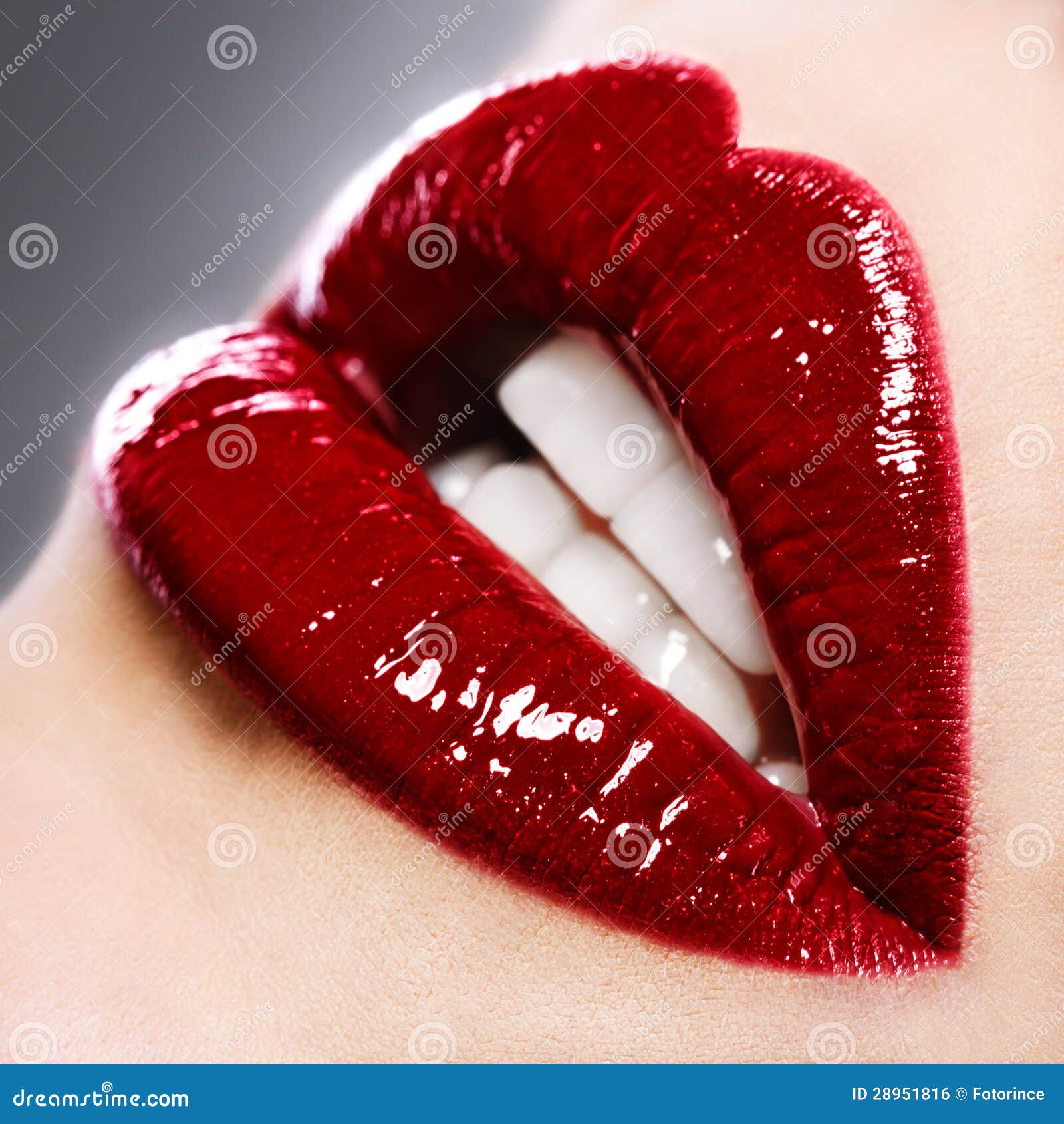 Beautiful Female with Red Shiny Lips Stock Photo - Image of lips, teeth ...