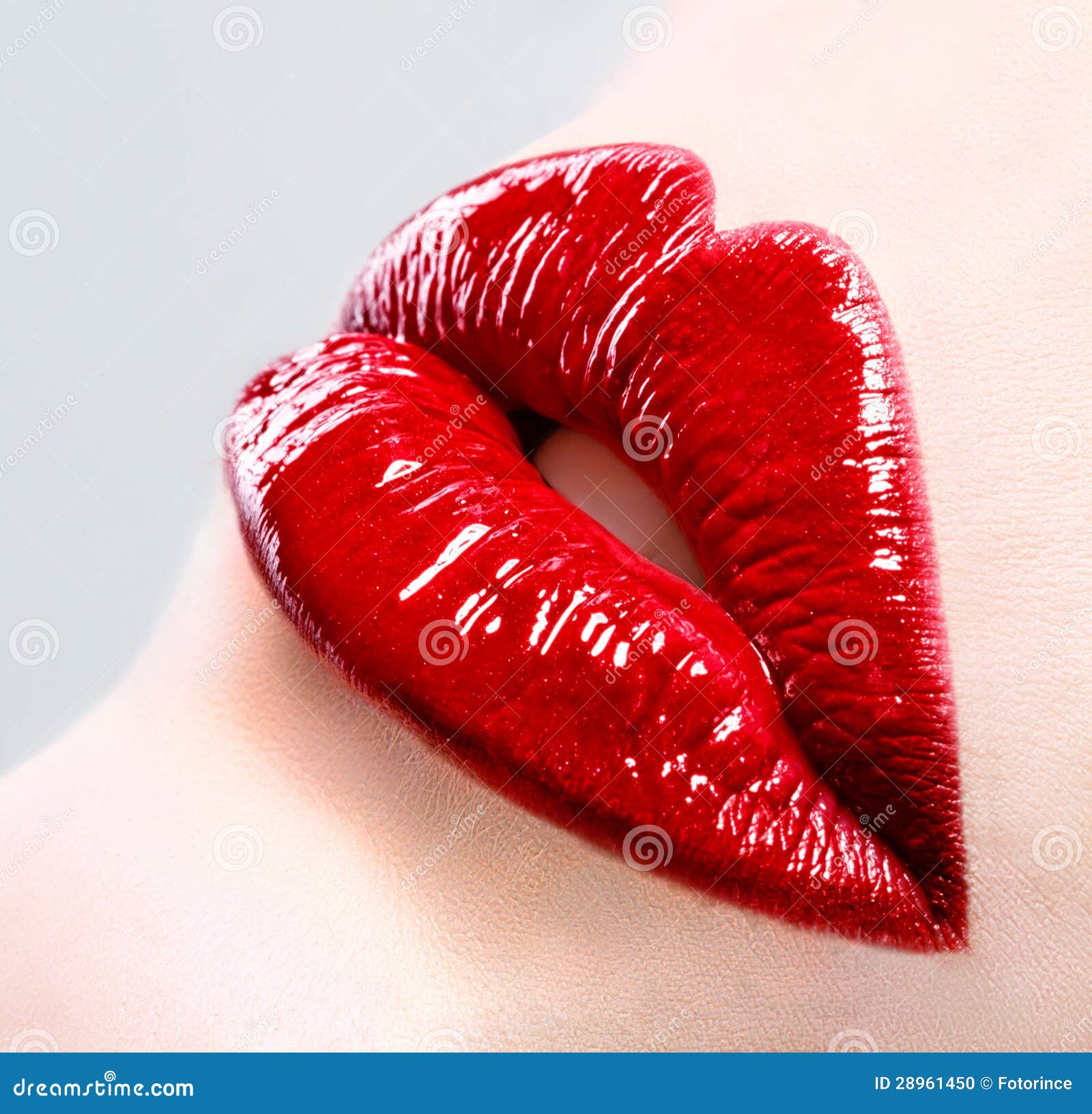 Beautiful Female with Red Shiny Lips Stock Photo - Image of full ...
