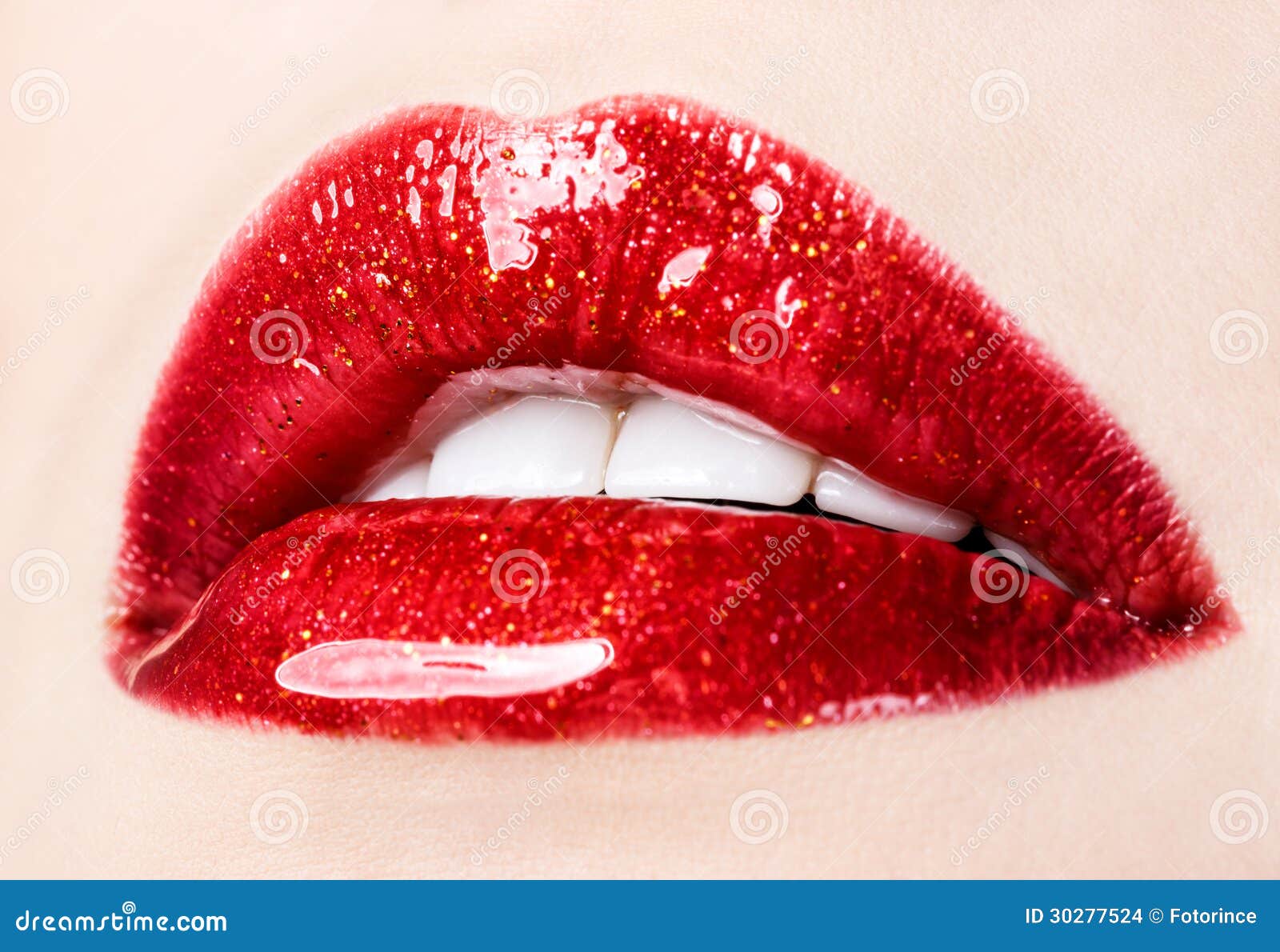 Beautiful Female with Red Shiny Lips Stock Photo - Image of woman, open ...