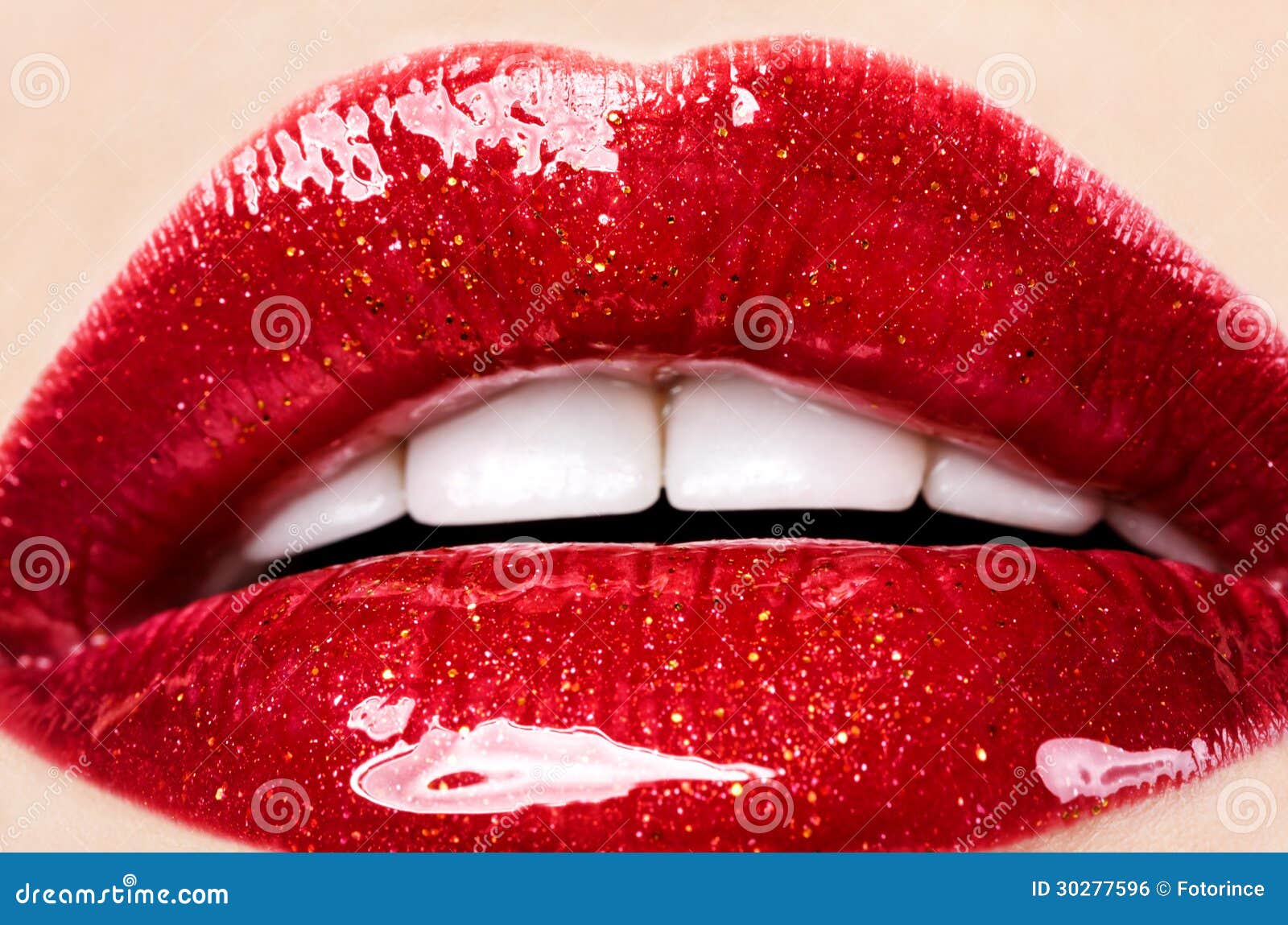 Beautiful Female with Red Shiny Lips Stock Photo - Image of shiny, girl ...