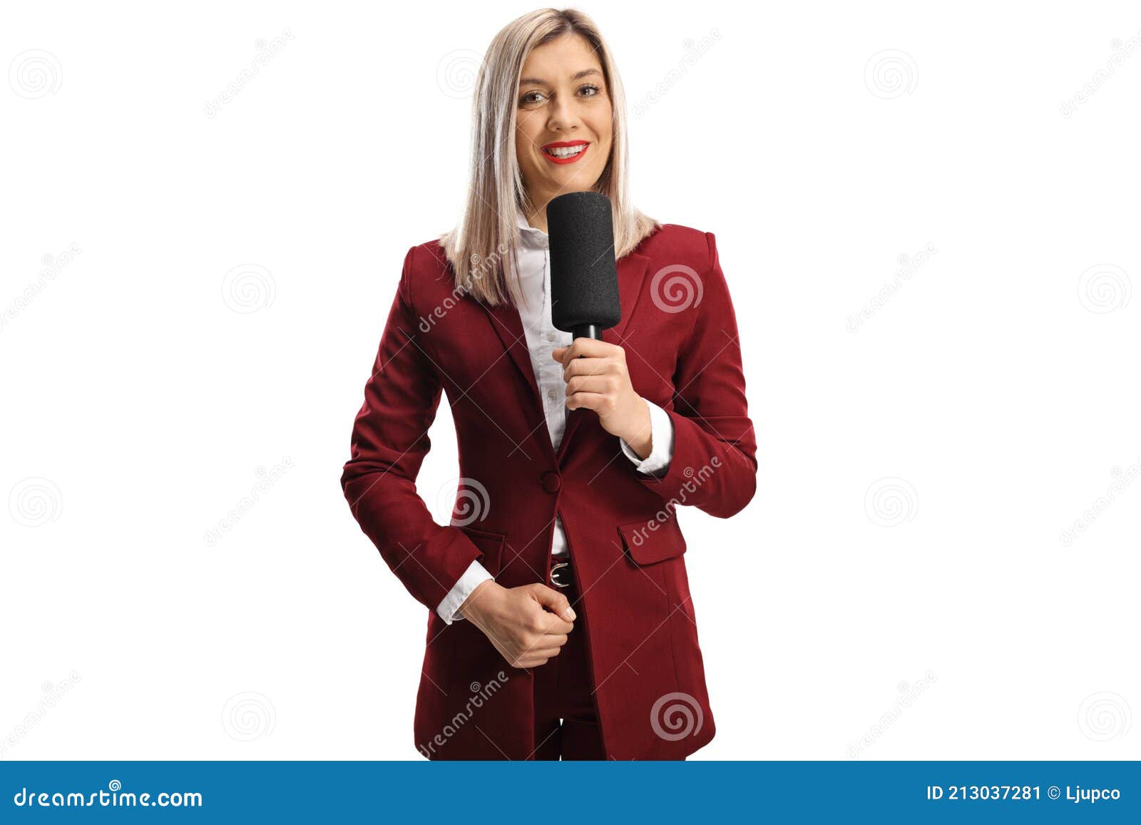 Beautiful Female Reporter with a Microphone Stock Image - Image of ...