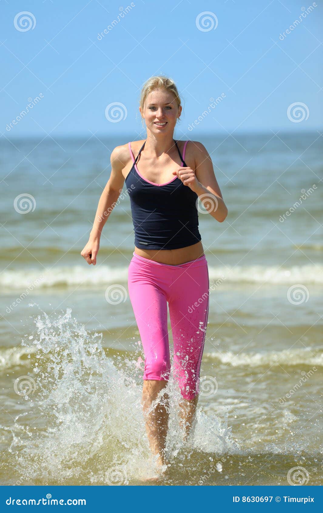 Beautiful Female Running on the Beach Stock Image - Image of blond ...