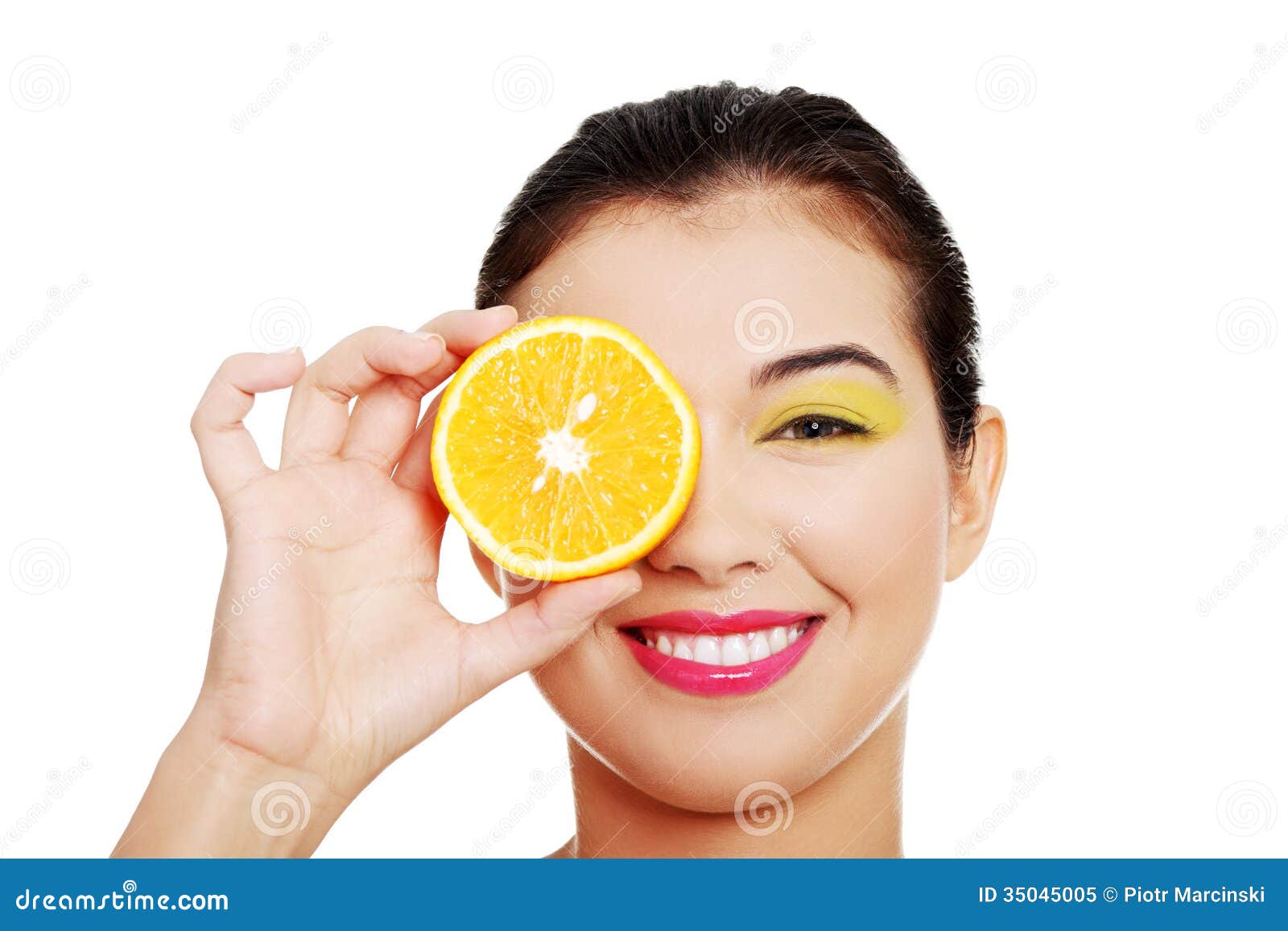 Beautiful Female S Face with Orange. Stock Image - Image of adult ...