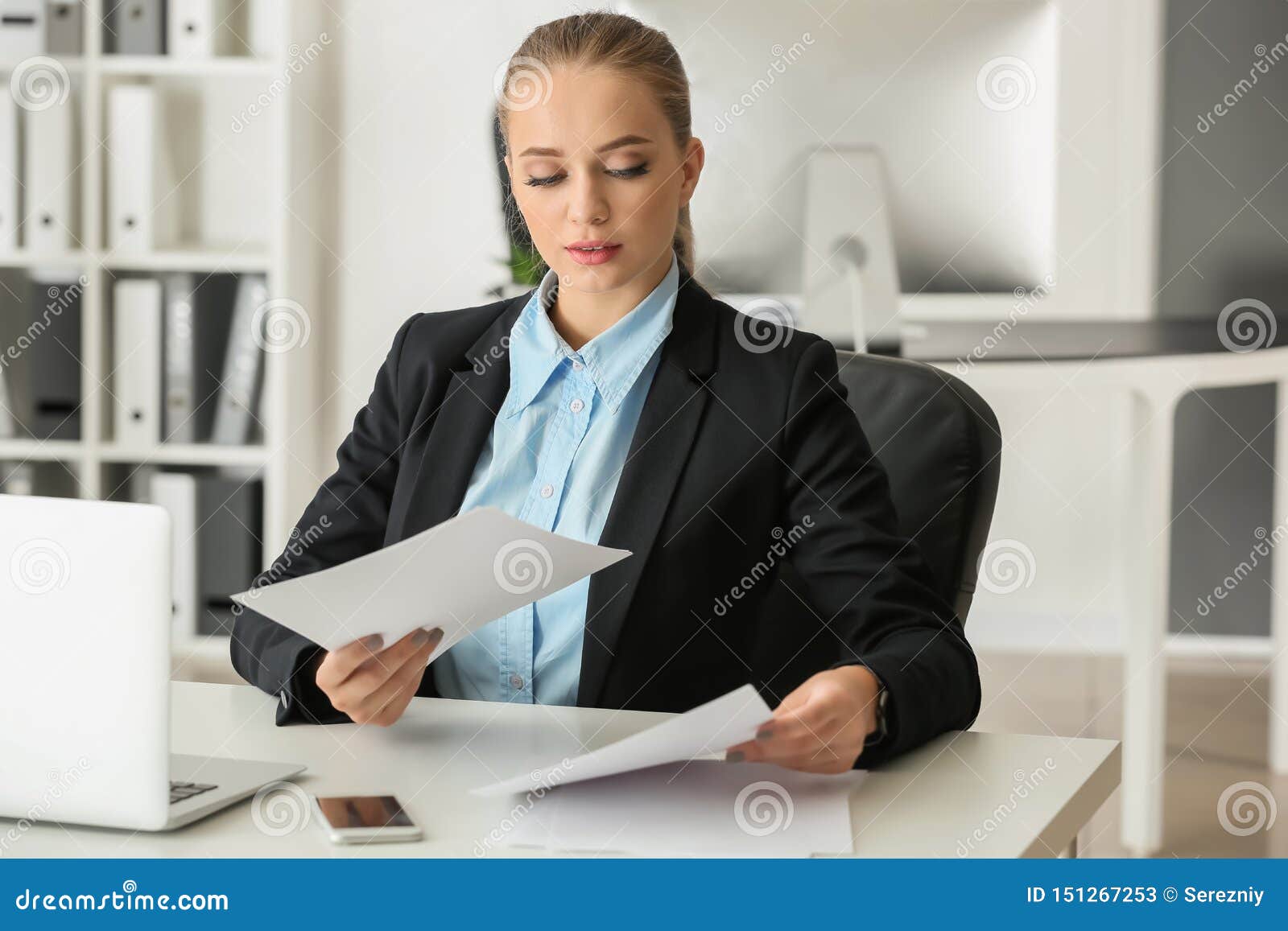 Beautiful Female Secretary Working in Office Stock Image - Image of ...