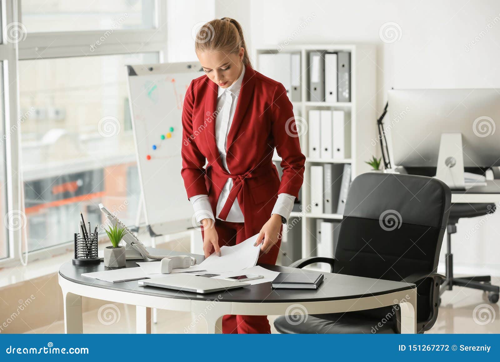 Beautiful Female Secretary Working in Office Stock Photo - Image of ...
