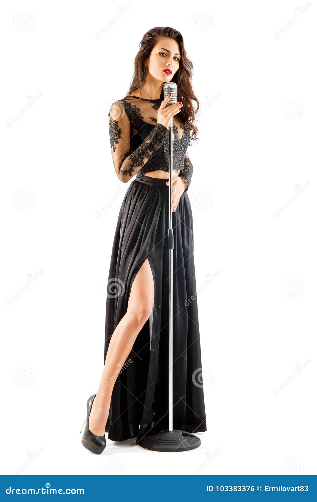 Beautiful Female Singer Singing a Song on a White Isolate Stock Photo ...