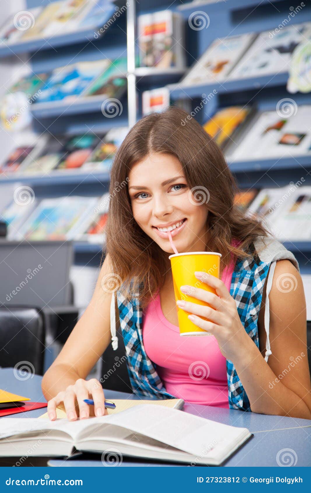 Beautiful Female Student in a Library Stock Photo - Image of female ...