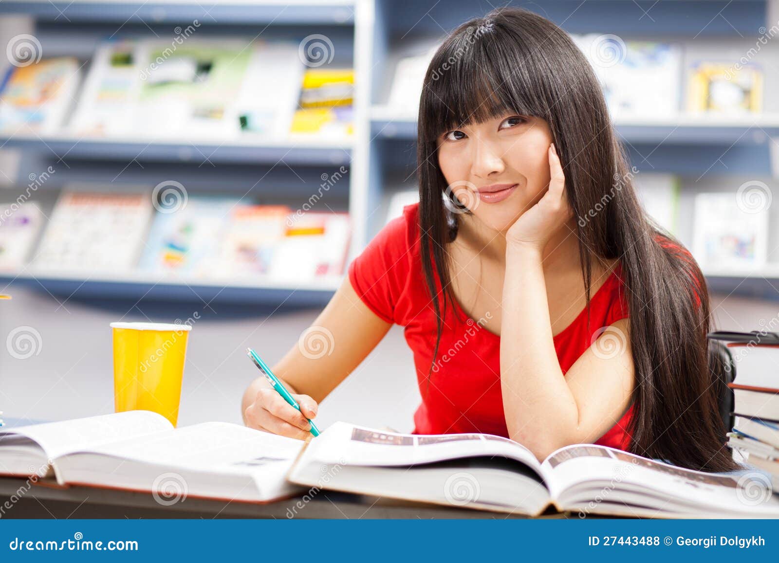 Beautiful Female Student in a Library Stock Photo - Image of lifestyle ...