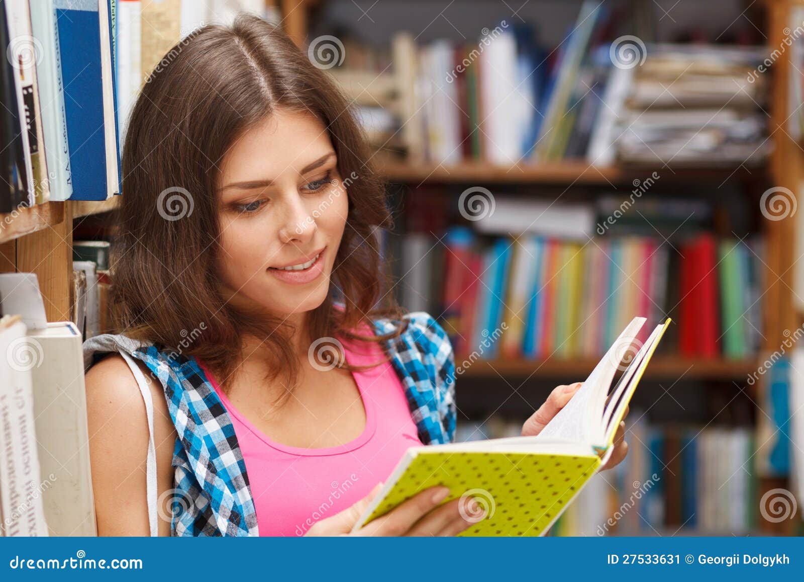 Beautiful Female Student in a Library Stock Image - Image of happiness ...