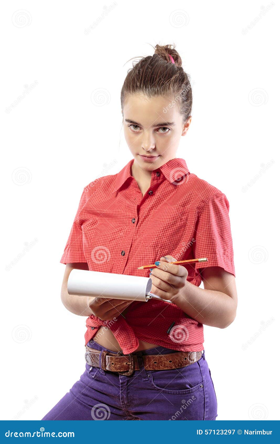 Beautiful Female Student with Note Pad Stock Image - Image of girl ...