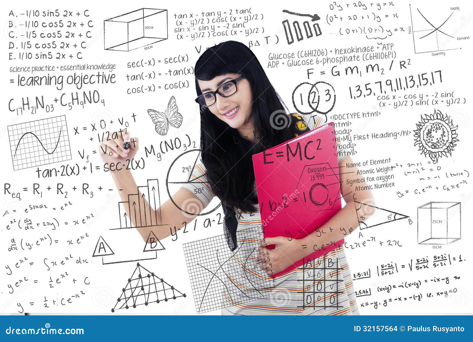 Beautiful Female Student Write on Transparent White Board Stock Photo ...